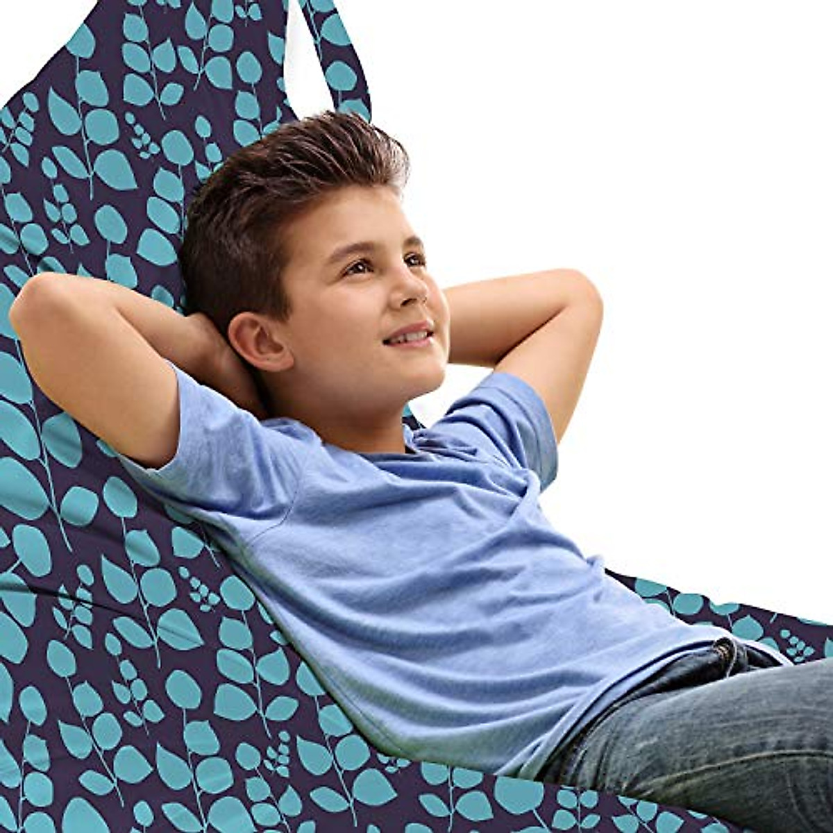 Lunarable Leaves Lounger Chair Bag, Monochrome Autumnal Flora Eucalyptus Modern Simplistic Nature Illustration, High Capacity Storage with Handle Container, Lounger Size, Pale Blue Eggplant