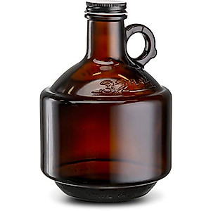 KooK Amber Glass Bottles, Growlers, with Black Plastisol Lined Lids, Beer, Soda, Cider, Kombucha, Set of 6, 32oz