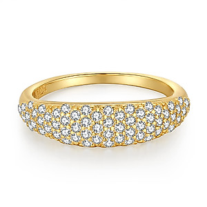 espere Pave Dome Ring | Pavé Zirconia Thin Dôme Ring | Gold Dome Band Ring | Pave Chunky Statement Ring [Size 7]