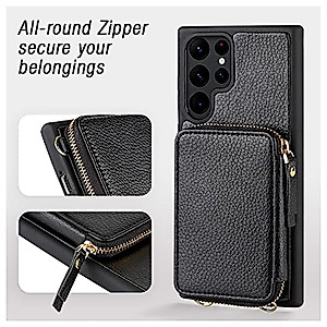 ZVE for Samsung Galaxy S23 Ultra Wallet Case Crossbody, Zipper Phone Case Purse with RFID Blocking Card Holder Wrist Strap Handbag Cover for Samsung S23 Ultra, 6.8",2023-Black