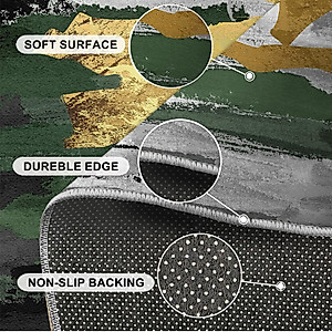 Modern Fashion Geometric Carpet, Art Emerald Green Black Gold Smear Printed Area Rug, Non-Slip Washable Foldable Low Pile Mat for Living Room Kids Bedroom Entryway Hallway Porch Kitchen,5x7ft