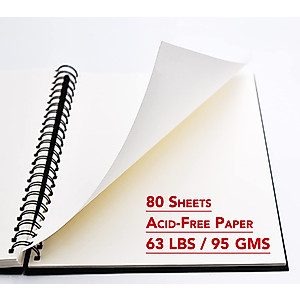 Hardcover Sketch Book, 9"x12", Spiral Wire and Pencil Holder, Universal Sketch Paper with Perforated Line, 80 Sheets, Acid Free, Perfect for Pencil, Pastel, Graphite, and Charcoal, etc.
