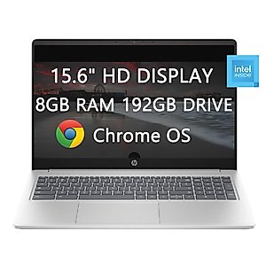 HP Chromebook 15.6-inch HD Laptop for College Student & Business, Intel Processor N200, 8GB RAM 192GB(64GB SSD+128GB Card), Webcam, Bluetooth, USB-C, Wi-Fi, Fast Charge, Chrome OS, LIONEYE Bundle