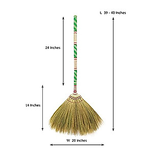 Natural Grass Broom for Sweeping Indoor and Outdoor with Brush Power and Circle Cleaning House, Kitchen, Office,Handmade Broom, Embroidered Woven,Housewarming Gifts Asian Broom 40 inch