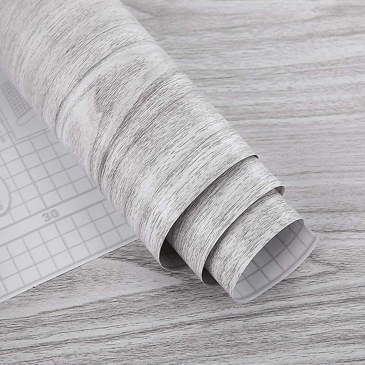Self Adhesive Vinyl Grey Oak Wood Grain Shelf Liner Contact Paper for Kitchen Cabinets Countertop Table Desk Dresser Drawer Cupboard Bookshelves Furniture Walls Decal (17.7x117 Inches)
