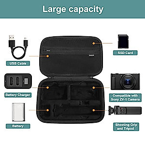 MOSISO Camera Case Hard Carrying Case Compatible with Sony ZV-1 Camera & Vlogger Accessory Kit Tripod, Waterproof Shockproof EVA Storage Bag with Hand Strap & Snap Hook, Black