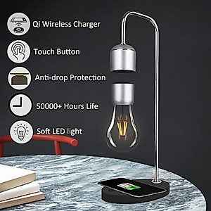 FloatGo Magnetic Levitating Lamp with Wireless Phone Charging Pad for iPhone Pro Max Floating Light Bulb LED Night Light Table Lamp Levitation Desk Lamp for Home Decoration Christmas Gift