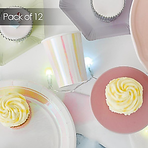 Talking Tables We Heart Pastel Iridescent Shiny Paper Cups for a Birthday Party, Unicorn Party, or Children's Party, Pink (12 Pack)