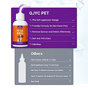 GJYC PET Ear Cleaner for Dogs and Cats,Dog Ear Infection Treatment for Itch Relief, Cleans The Ear Canal from Debris and Buildup Removes Wax, Odor with Aloe 2 Fl oz