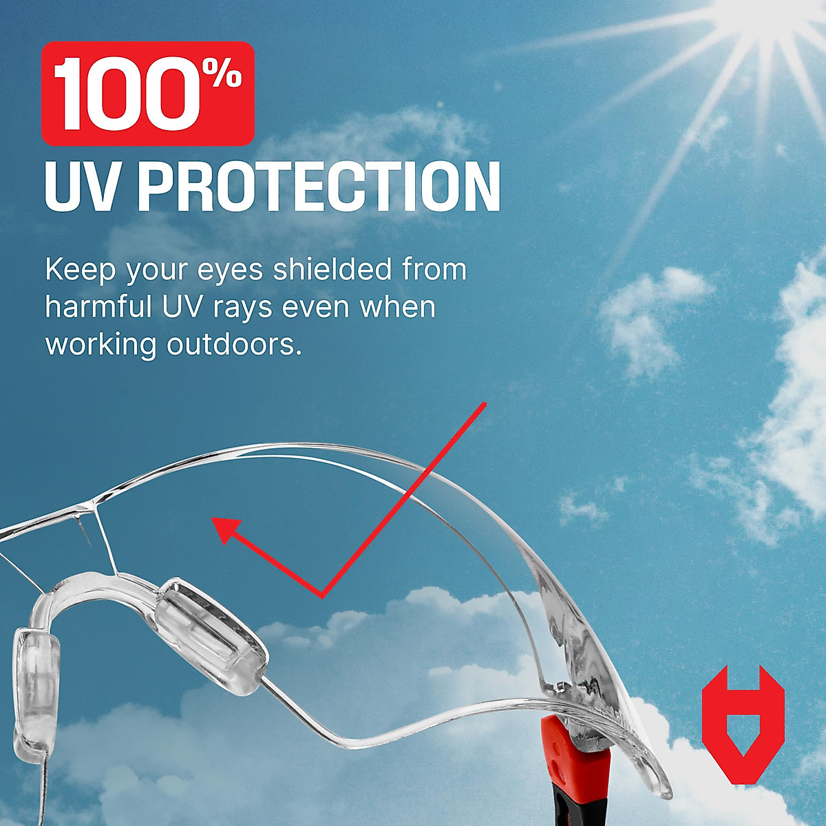 NoCry Clear Safety Glasses for Men and Women; Lightweight Work Glasses with Adjustable Frames and No-Slip Grips; Scratch Resistant Anti Fog Safety Glasses with Superior UV Protection, Black & Red