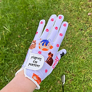 Giggle Golf Women's Golf Glove (Medium, Worn On Left Hand, Cat)