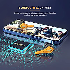 Gaming Wireless Earbuds, QTREE Bluetooth 5.2 in-Ear Game Earphones 50ms Low Latency IPX5 Noise Cancelling Mic, 36H Play time Headphones, Gaming/Deep Bass Music Mode for iPhone and Android(Yellow)