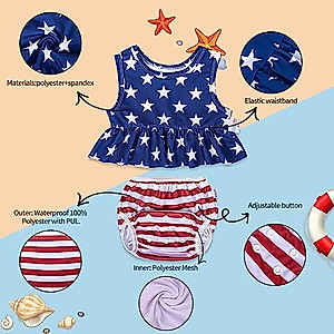 ALVABABY Swim Diaper with Matching Top Toddler Baby Girl Swimsuit Infant Bathing Sleeveless Tankini Swimwear Reusable Adjustable for 0-2 Years SWT09