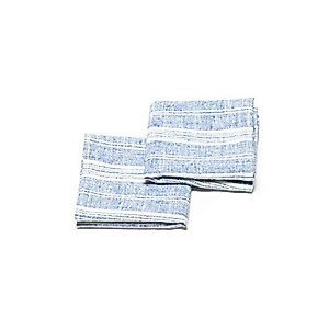 LinenMe Set of 2 Multistripe Linen Hand Towels, 18 by 28", Blue White, Prewashed 100% European Linen