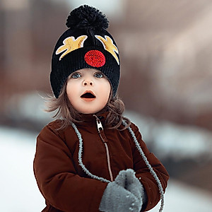 Christmas Beanie Hat for Baby Boys Girls Beanies Kids Winter Hats Children Pompom Knit Warm Caps for 2-5 Year Old White