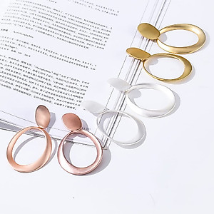 Matte Gold Big Hoop Clip On Earrings for Women Disc Dangle Clip Earrings for Women Gift