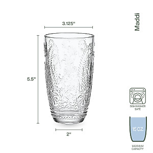 Fitz and Floyd Maddi Highball Tumbler Cups, Set of 4, Clear