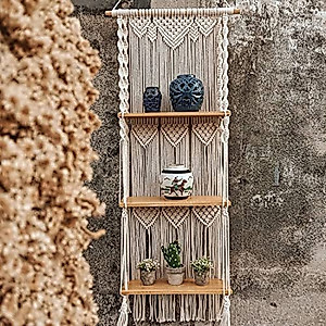 Chaokui Macrame Wall Hanging Shelf 3-Tier,Handmade Boho Macrame Shelf for Plants and Decor, Wall Hanging Shelves to Organize and Decor for Living Room, Bedroom, Bathroom (16'' W/55 H / 3-Tier)