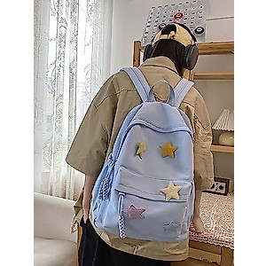 JHTPSLR Preppy Backpack Y2K Aesthetic Backpack Colorful Stars Backpack Cute Aesthetic Backpack Laptop Backpack Casual Daypack (Blue)