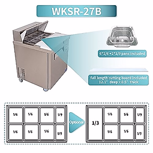WESTLAKE 27" W Refrigerator Sandwich & Salad Prep Table Commercial Stainless Steel Counter Fan Cooling Refrigerator with 8 Pans-27 Inches for Restaurant, Bar, Shop, etc