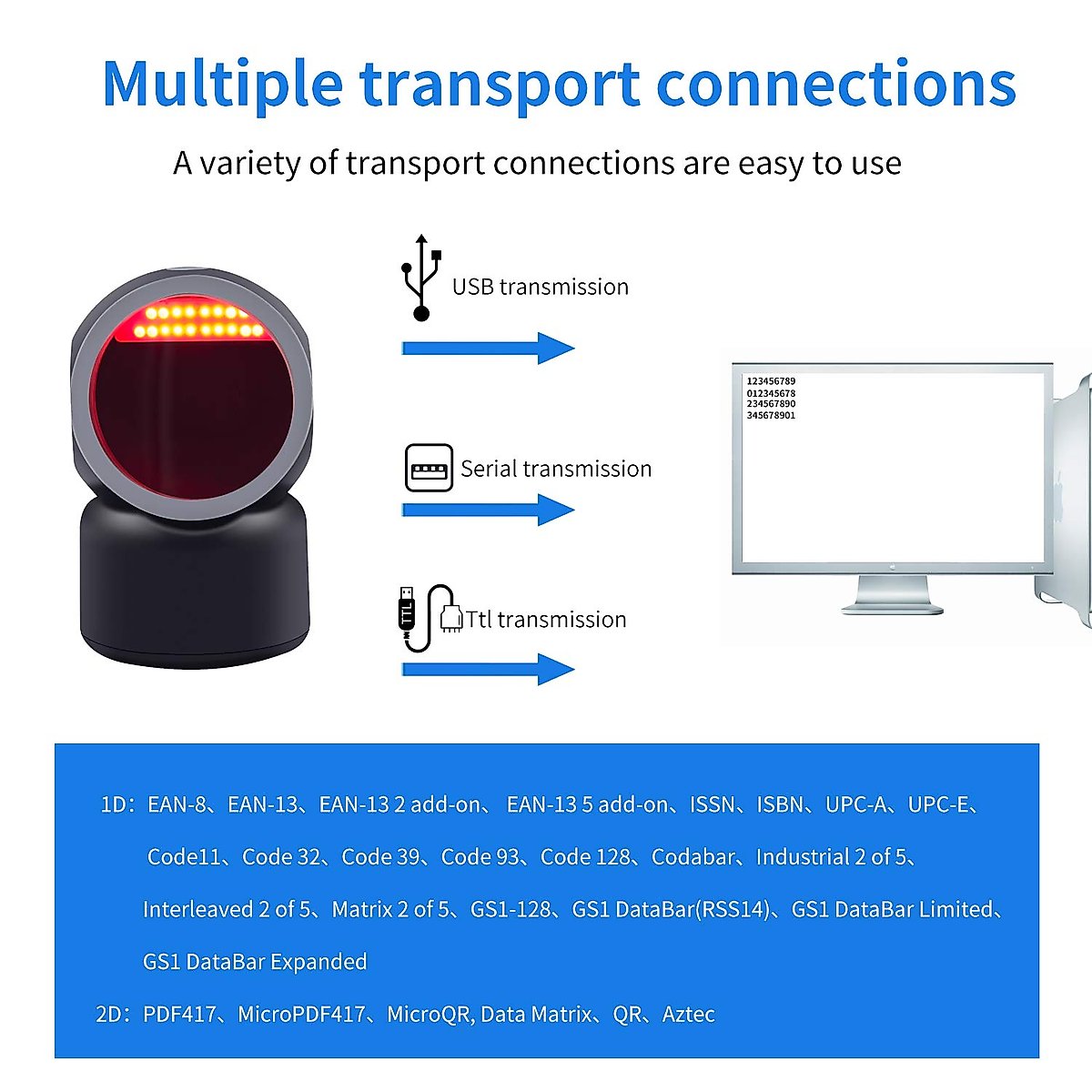 2D Desktop Barcode Scanner.Omnidirectional Hands-Free Barcode Reader. with Automatic Sensing Scanning QR Screen Scanning Platform Scanner for Warehouse, Supermarket, Retail Store, Bookstore Pos System