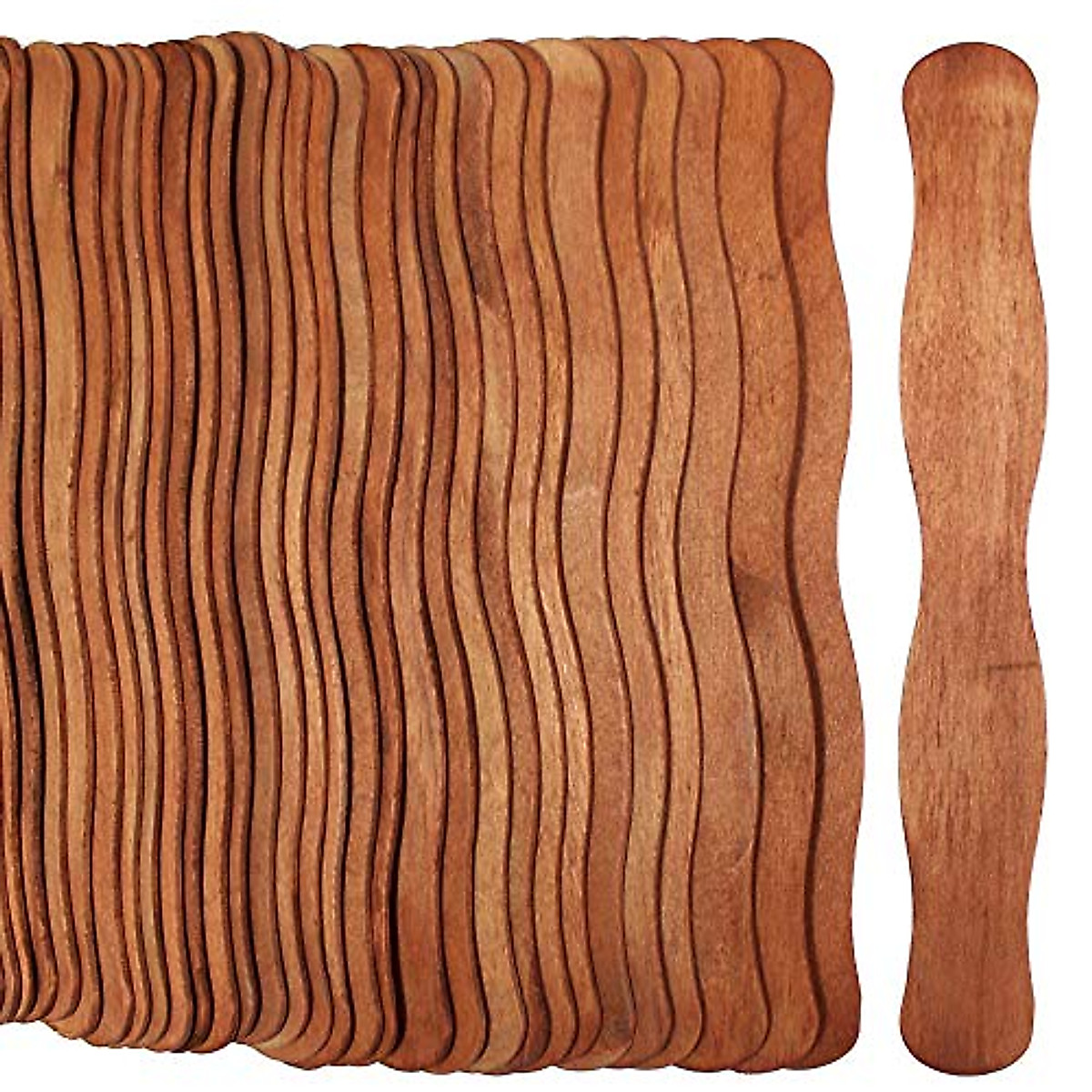 100 Sticks - Wavy 8 Inch Jumbo Wood Fan Handles Wedding Fan Sticks (Brown)
