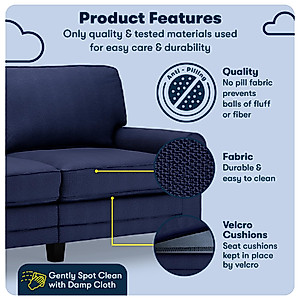 Serta Copenhagen 73" Rolled Arm Sofa, Easy Care Polyester, Soft Pillow Back, Pocket Coil Seat Cushions, Removable Covers, Loveseat or Couch for Small Spaces, Living Rooms or Bedrooms, Navy Blue