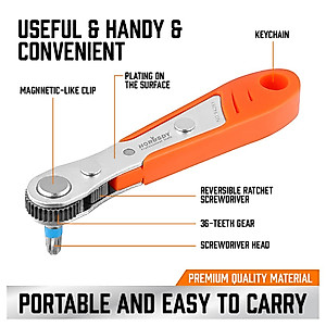 HORUSDY 23-Piece 1/4 Mini Ratchet Offset Screwdriver Bit Set, S2 Steel Right Angle Screwdriver with 90 Degree Mini Offset Reversible Drive Handle& Multi Hex/Phillips/Slotted/Torx Star Bit