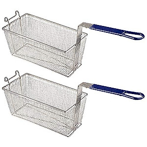 2PCS Deep Fryer Basket With Non-Slip Handle Heavy Duty Nickel Plated Iron Construction 13 1/4" x 6 1/2" x 6" Commercial Use