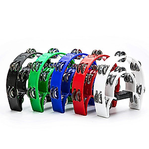 Musfunny Tambourine Double Row Metal Jingles Hand Held Percussion Half-Moon Tambourines Musical Instrument Gifts for Kids, Adults, Party - Black