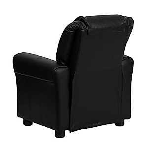 Flash Furniture Vana LeatherSoft Kids Recliner with Cup Holder, Headrest, and Safety Recline, Contemporary Reclining Chair for Kids, Supports up to 90 lbs., Black
