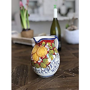 CERAMICHE D'ARTE PARRINI - Italian Pottery Art Pottery Pitcher Vino Vine gal 0,264 Hand Painted Decorated Lemons Made in ITALY Tuscan Florence