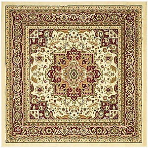 SAFAVIEH Lyndhurst Collection 8' Square Ivory/Red LNH330A Traditional Oriental Non-Shedding Living Room Bedroom Dining Home Office Area Rug