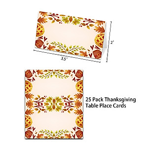 Fall Thanksgiving Table Place Cards, Orange Pumpkin Blank Seating Place Card for Table, 25 Pack Buffet Food Tent Labels, Double Design Name Cards, Thanksgiving Day Party Decorations(03)