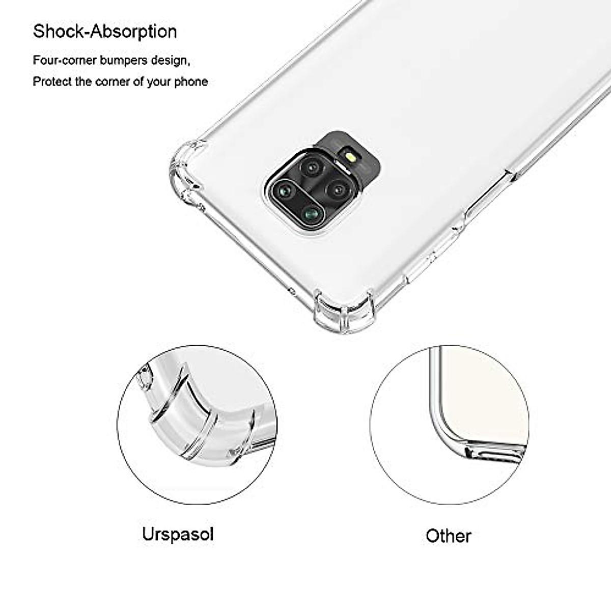 Urspasol for Xiaomi Redmi Note 9 Case with Tempered Glass Screen Protector Crystal Clear Ultra Slim Lightweight Phone Cover Shock-Absorption Bumper Transparent Shockproof