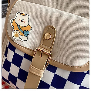 Kawaii Checkered Crossbody Bag Cute Purse Bag Japanese Shoulder Bag Harajuku Aesthetic Mini Bag Women Ita Messenger Bags (Blue, One Size)