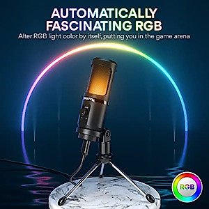 MAONO USB Gaming Microphone for PC, Computer Condenser Mic with Gain Knob, RGB Light, Tripod Stand for Recording, Podcasting, Streaming, Compatible with PS5 PS4 Mac Laptop Desktop (PM461TR RGB)