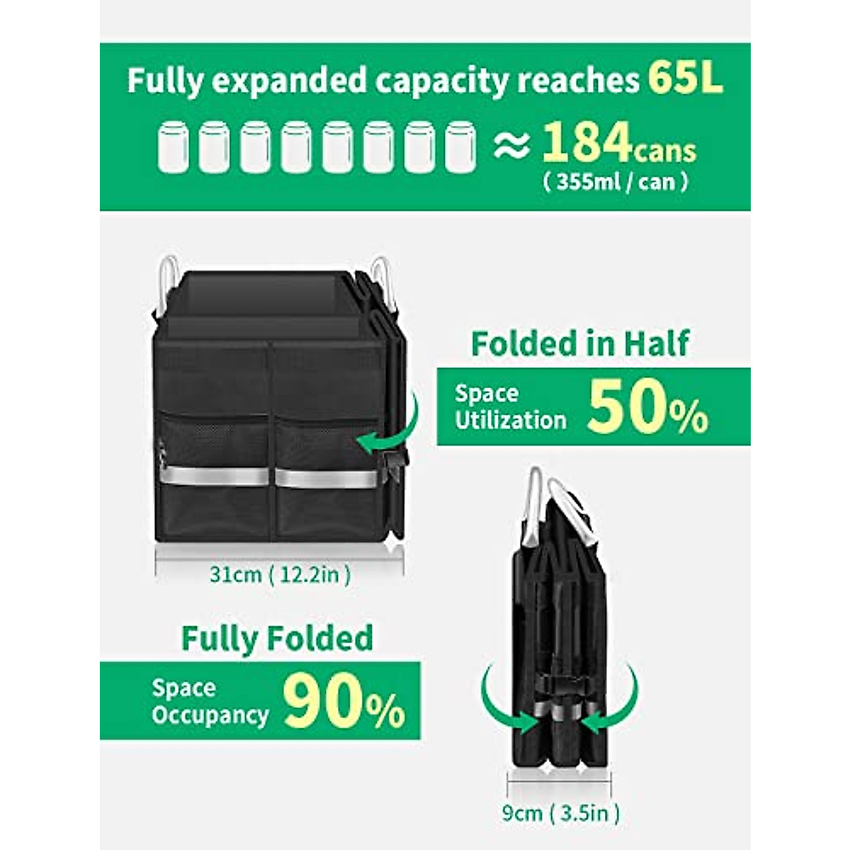 Oasser Trunk Organizer Cargo Organizer Trunk Storage Waterproof Collapsible Durable Multi Compartments with Foldable Cover Aluminium Alloy Handle Reflective Strip