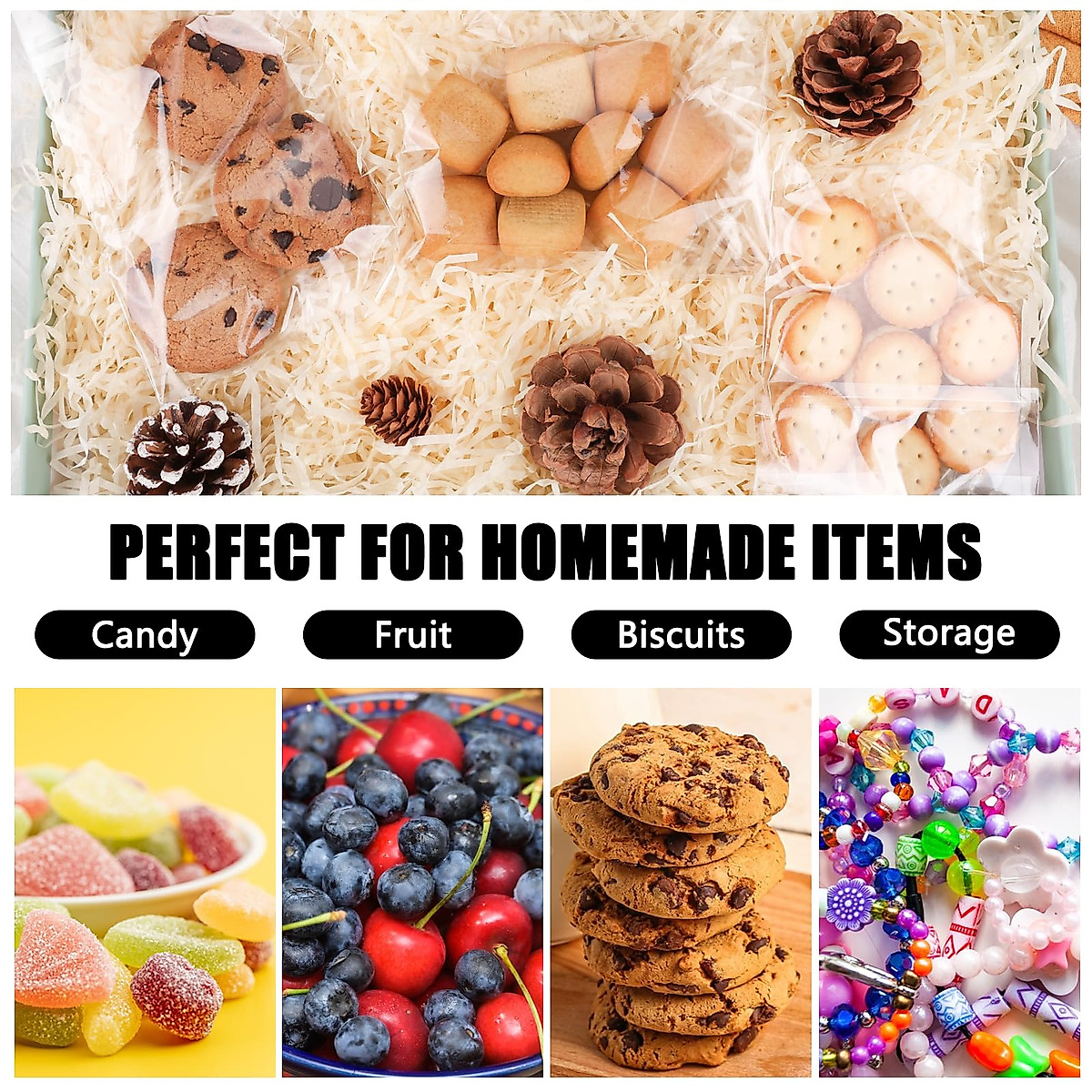 Cookie Bags 200 Pcs, Clear Cellophane Bags 4x6 Inch, Self Sealing Cellophane Bags for Cookie Packaging, Cookie Bags with Seal for Bakery Packaging and Gifts