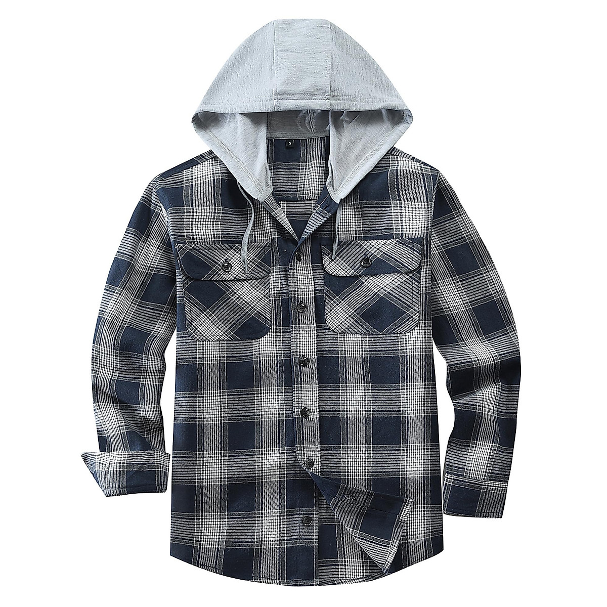 Puwasa Flannel Hoodies for Men,Men's Plaid Shirts Casual Long Sleeve Lightweight Flannel Shirt Jacket for Men Blue Large