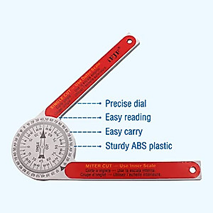 Miter Saw Protractor Replacement for #505P-7 Angle Finder Featuring Precision Laser-Inside & Outside Miter Angle Finder Protractor for All Building Trades, Plumbers, Carpenters Plastic （Red）