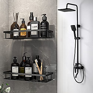 FEOYOAGO 2 Pack Shower Caddy Bathroom Shelf, No Drilling Traceless Adhesive Bathroom Storage Organizer, SUS304 Rustproof Food Storage Basket, 2-in-1 Kitchen Spice Racks