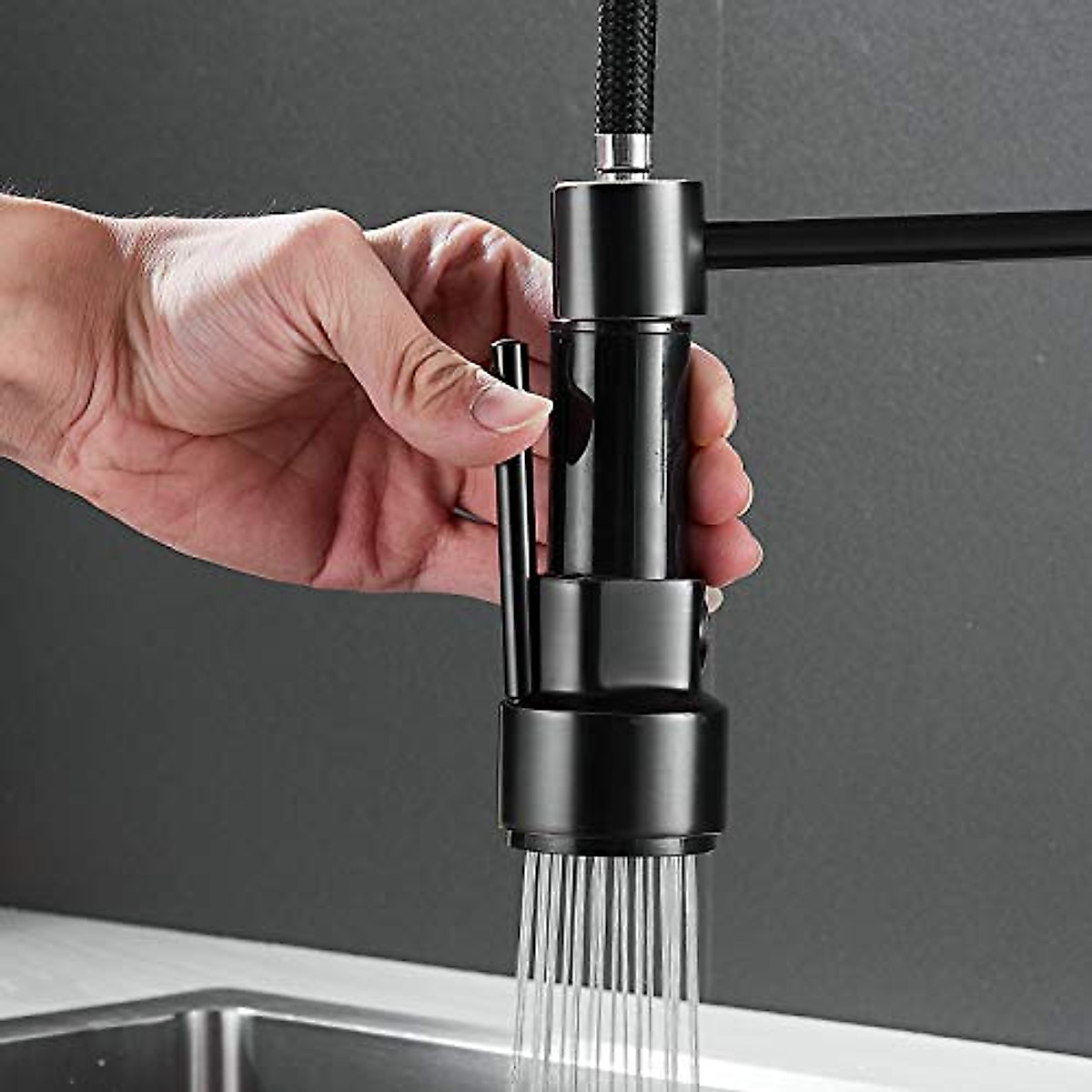 Leekayer Kitchen Faucet Commercial Pull Down Small Type Sink Mixer 2 Mouth Single Handle 1 Hole Deck Mount Dual Function Swivel Spout Antique Elegant Oil Rubbed Bronze Finish
