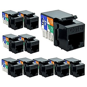 Beszin Cat.6 RJ45 110 Type Keystone Jack (10-Pack, Black)