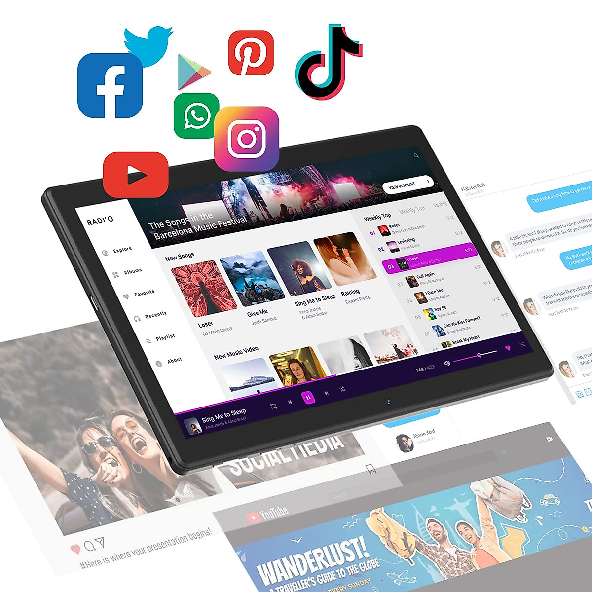 Tablet 10.1 Inch, Android Tablets, 32GB ROM 128GB Expand Storage, Octa-Core Processor, IPS HD Display, 5MP+13MP HD Dual Camera, 6000mAh Battery, WiFi, Bluetooth, GMS Certified Tablet(Black)