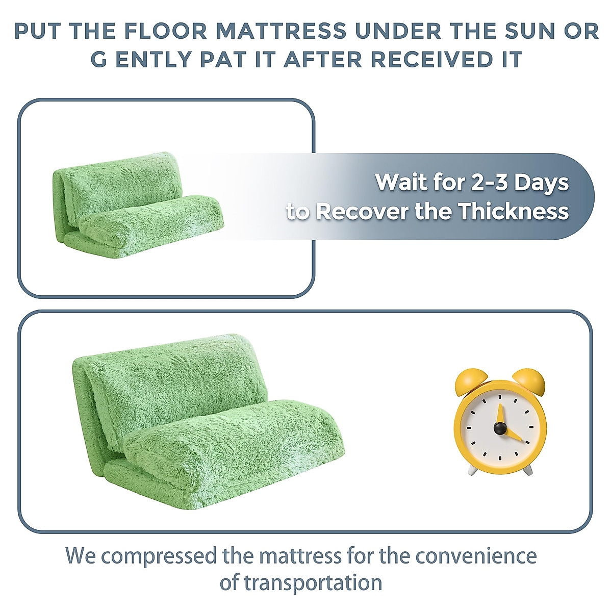 MAXYOYO Bean Bag Bed Floor Bed, Faux Fur Floor Sofa Floor Chairs for Adults, Folding Sofa Bed Foam Filling Wall Couch Sleeper Chairs Single Size Floor Mattress, Green, 30x95 Inch