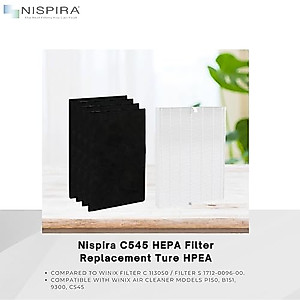Nispira C545 HEPA Filter Replacement Ture HPEA For Winix C545 Air Purifier, P150, B151, 9300, Part Filter S 1712-0096-00 & 2522-0058-00, 113050 1 Set