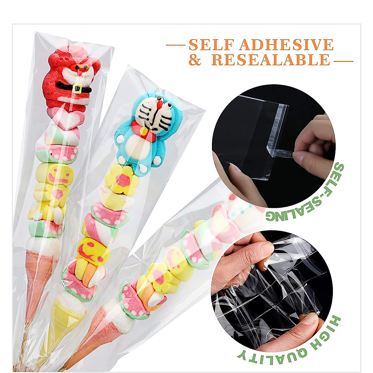 Voikinfo 100 pcs 2" x 5" Long Clear Resealable Cellophane Bags Self Sealing Treat Bags Cookie Bags with Adhesive Flap Gift Wrap Poly Bags Plastic Packaging 1.4 mil