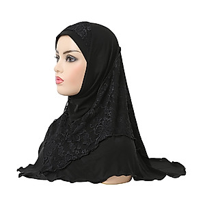 ANKOMINA Women Muslim Hijab Head Wrap Scarf Fashion Lace Head Scarf Headwear Hair Cap Shawl