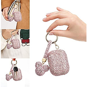 Luxurious Shining Rhinestone Diamante Apple AirPods Pro Case, Bling Sparkle Protective Cover Carrying Mickey Ball Keychain for Airpods Pro,Shockproof Anti-Scratch Anti-dust (Pink)